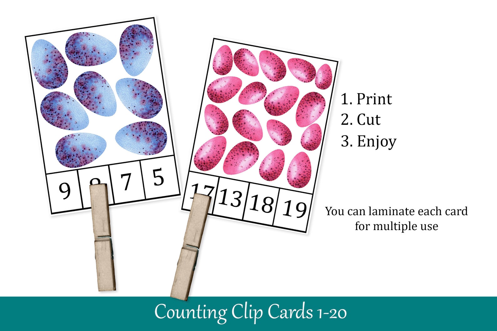 Easter Eggs Counting Clip Flashcards 1 20, Printable Spring Numbers ...