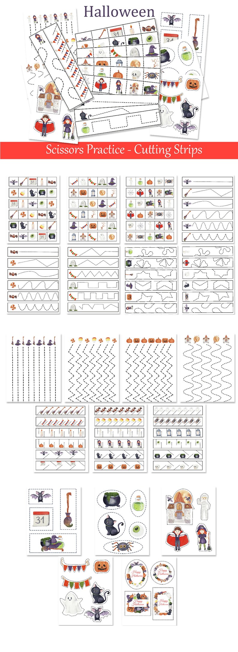 Halloween Scissors Cutting Practice, Cutting Strips for Fine Motor ...