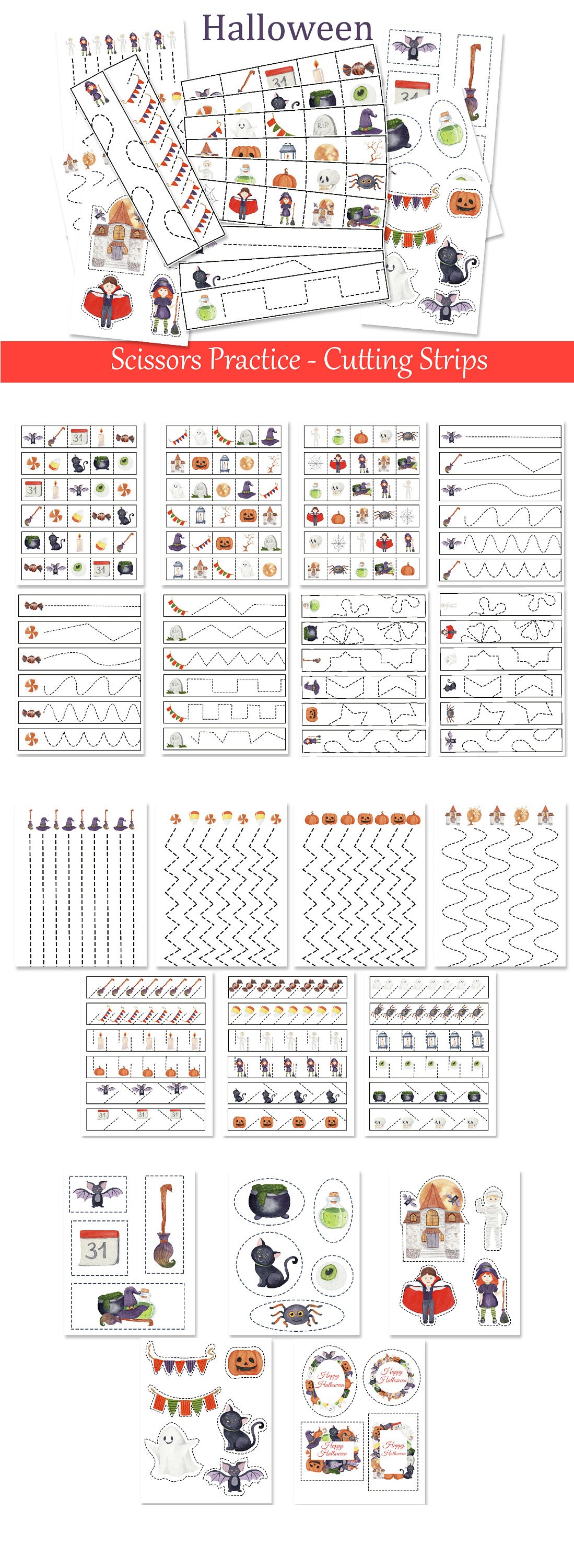Halloween Scissors Cutting Practice, Cutting Strips for Fine Motor ...