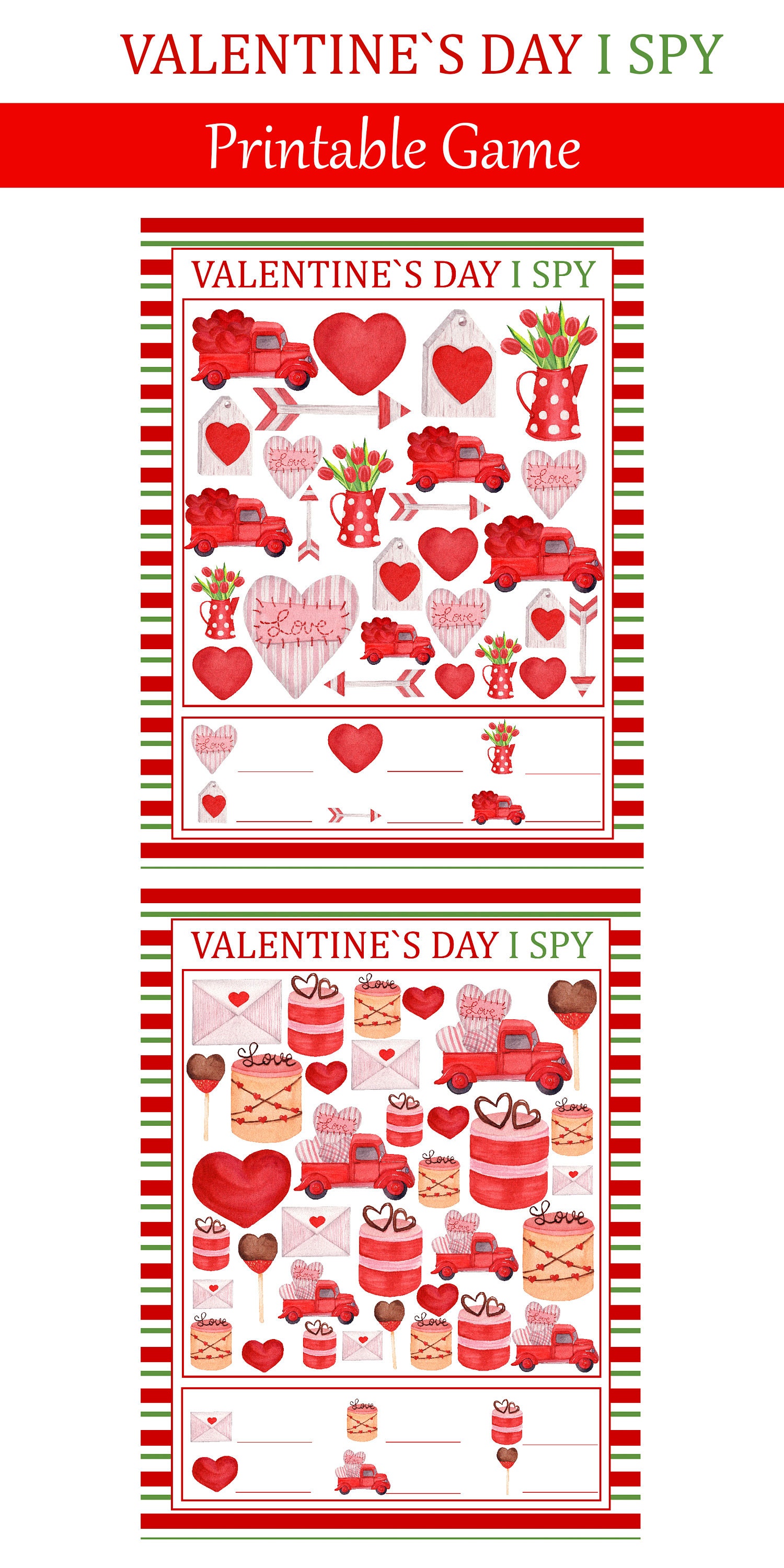 I Spy Valentines Day, Printable Game for Kids, Preschool Activity ...