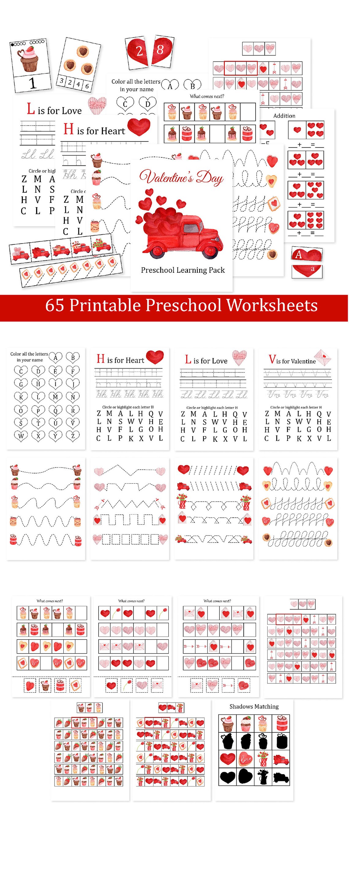 Valentine Preschool Learning Pack Worksheets Montessori - Etsy