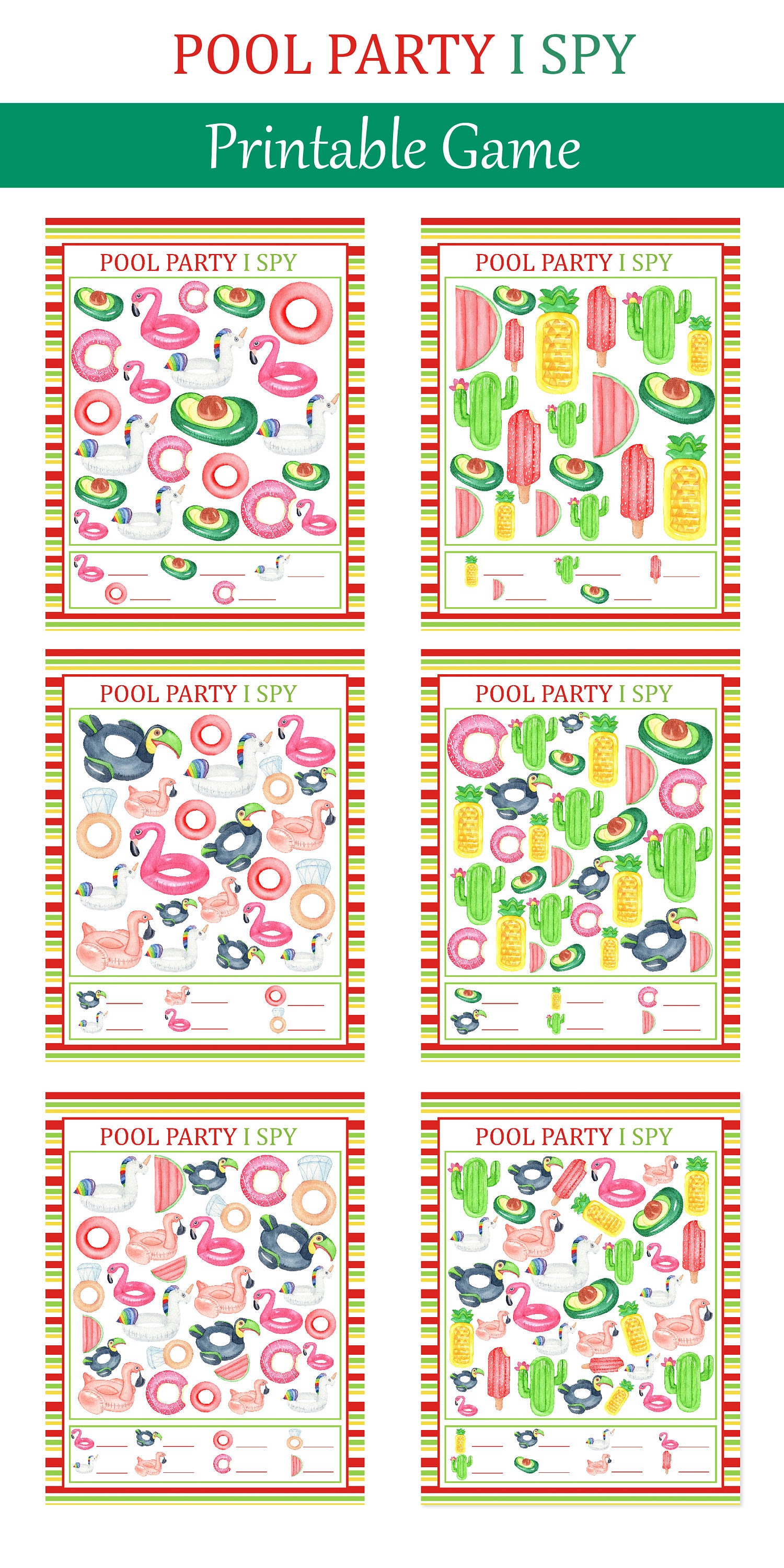 I Spy Pool Party, Summer Printable Game for Kids, Preschool Activity ...
