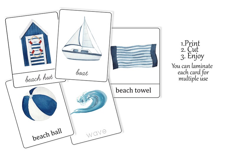 Summer Beach Flash Cards. Montessori 3 Part Cards. Nomenclature Cards ...