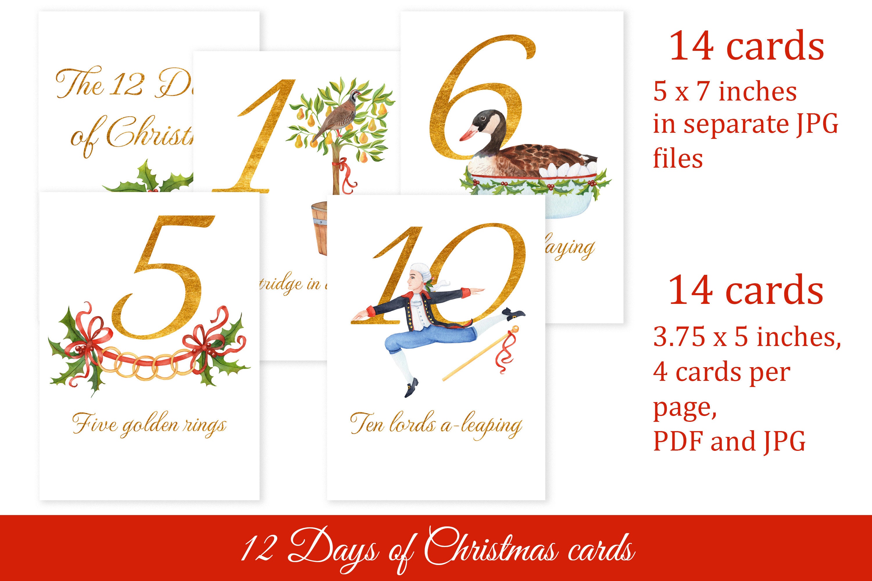 12 Days of Christmas Printable Cards, Nomenclature Cards, Printable ...