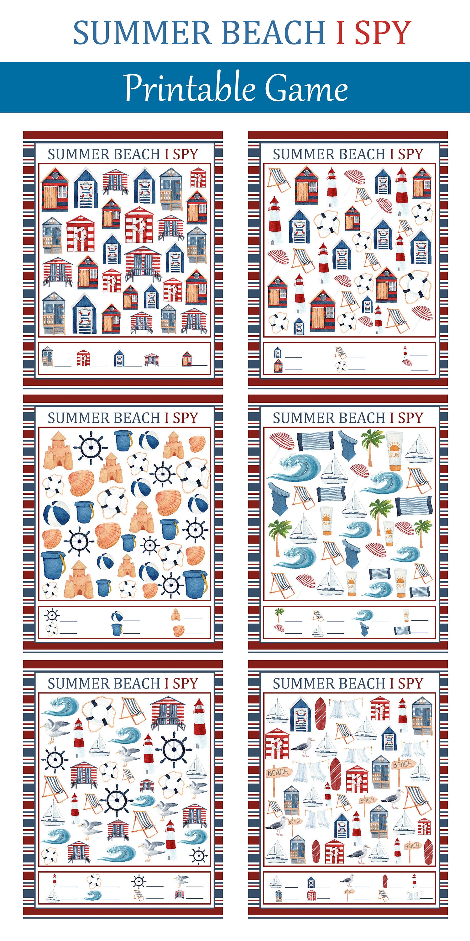 I Spy Summer Ocean Beach Printable Game for Kids, Preschool Party ...