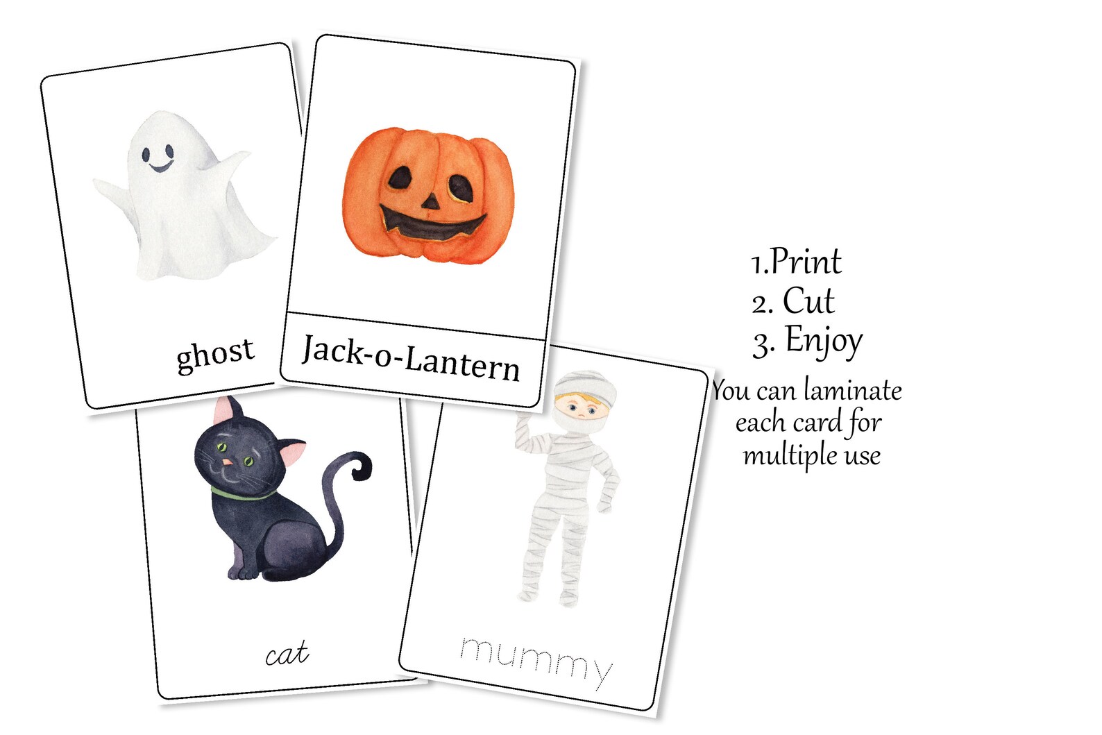Halloween Preschool Flash Cards. Montessori 3 Part Cards. Nomenclature ...