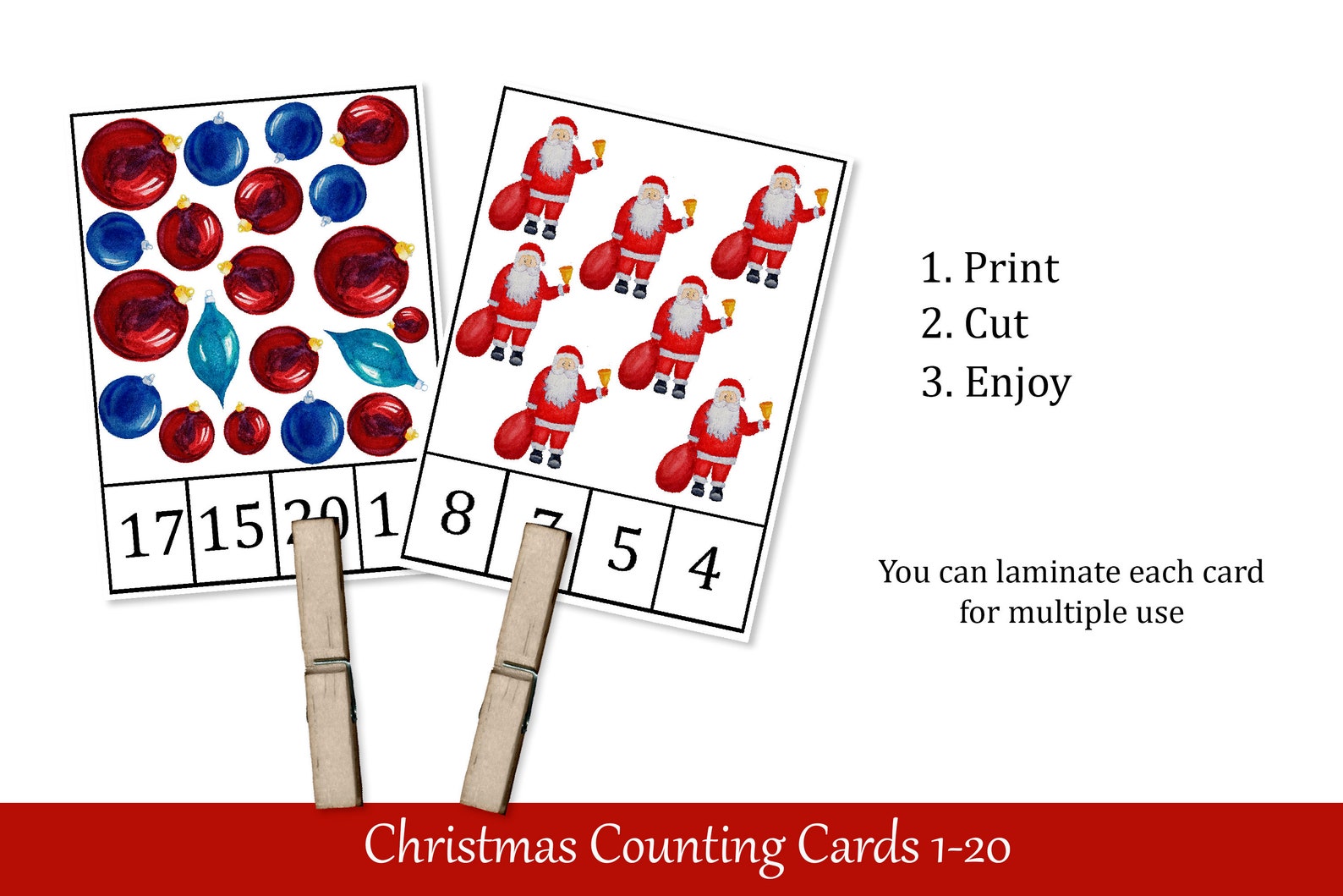 Christmas Count and Clip Cards. Printable Numbers Activity. Christmas ...