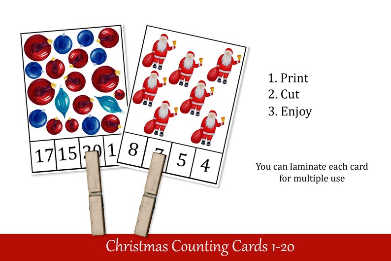 Christmas Count and Clip Cards. Printable Numbers Activity. Christmas ...