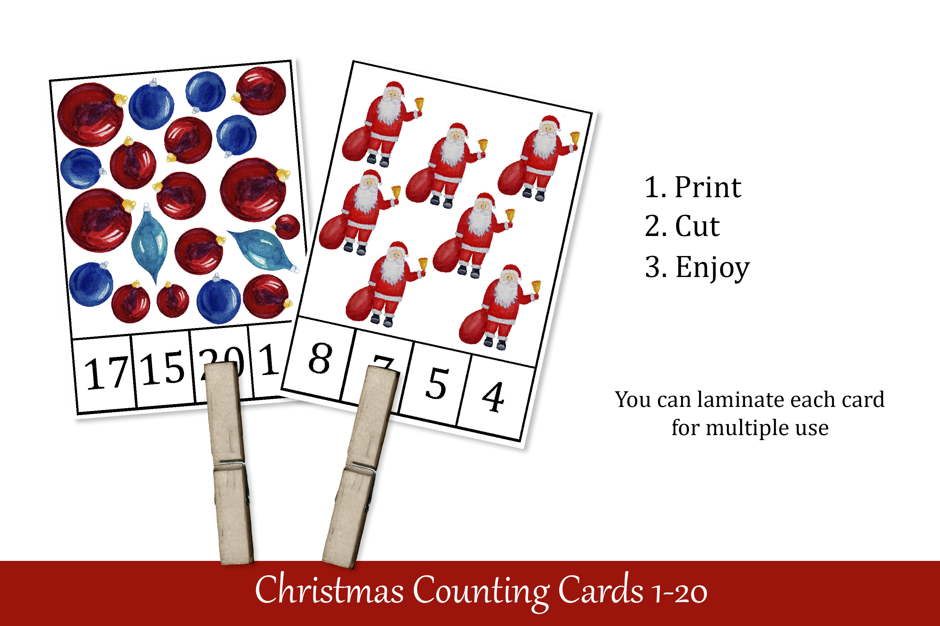 Christmas Count and Clip Cards. Printable Numbers Activity. Christmas ...