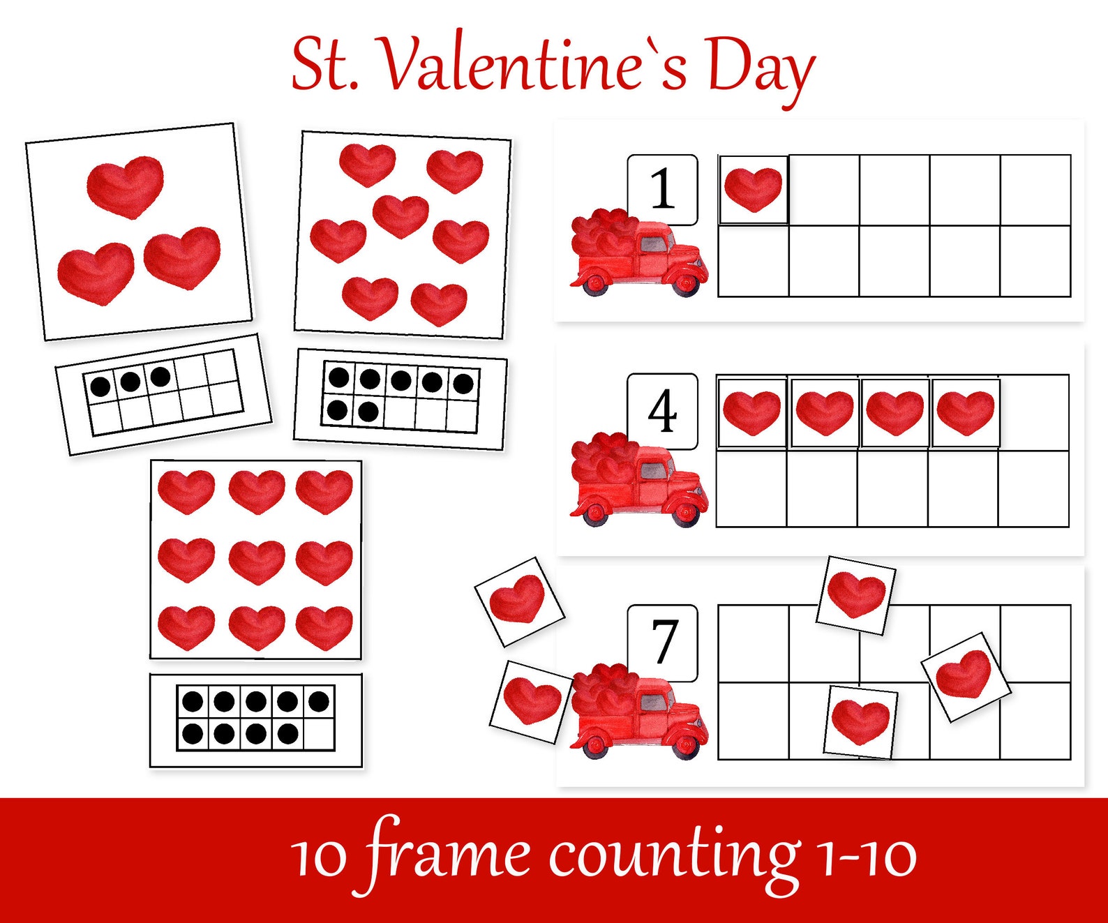 Valentine Ten Frame Counting Flashcards, Montessori Math Worksheets ...