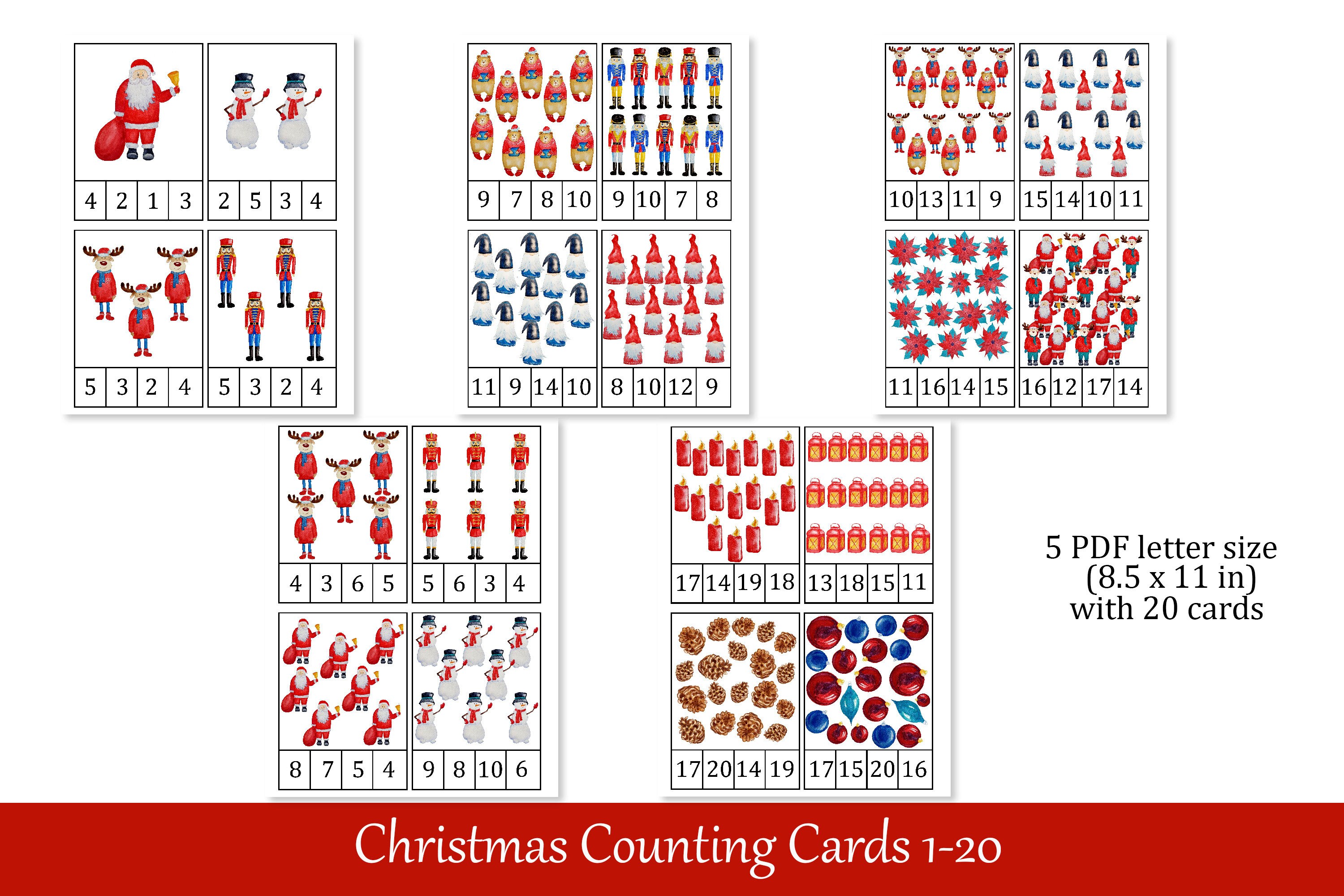 Christmas Count and Clip Cards. Printable Numbers Activity. Christmas ...
