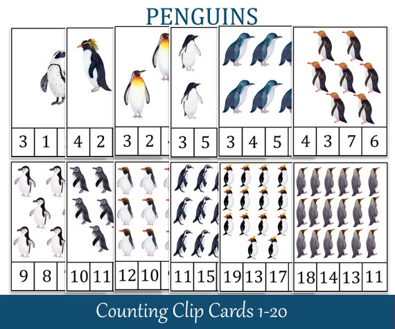 Penguins Count and Clip Cards Montessori Counting Numbers 1 | Etsy