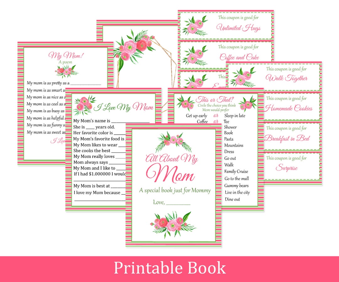 All About My Mom Questionnaire, Printable Coupon Book, Mothers Day DIY ...
