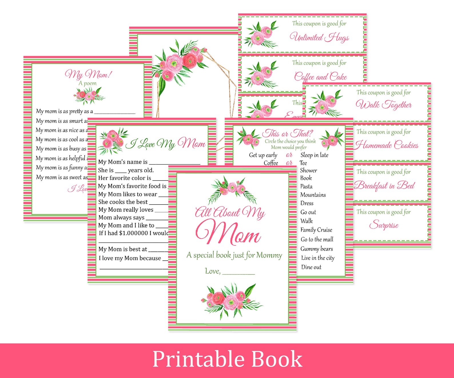 All About My Mom Questionnaire, Printable Coupon Book, Mothers Day DIY ...