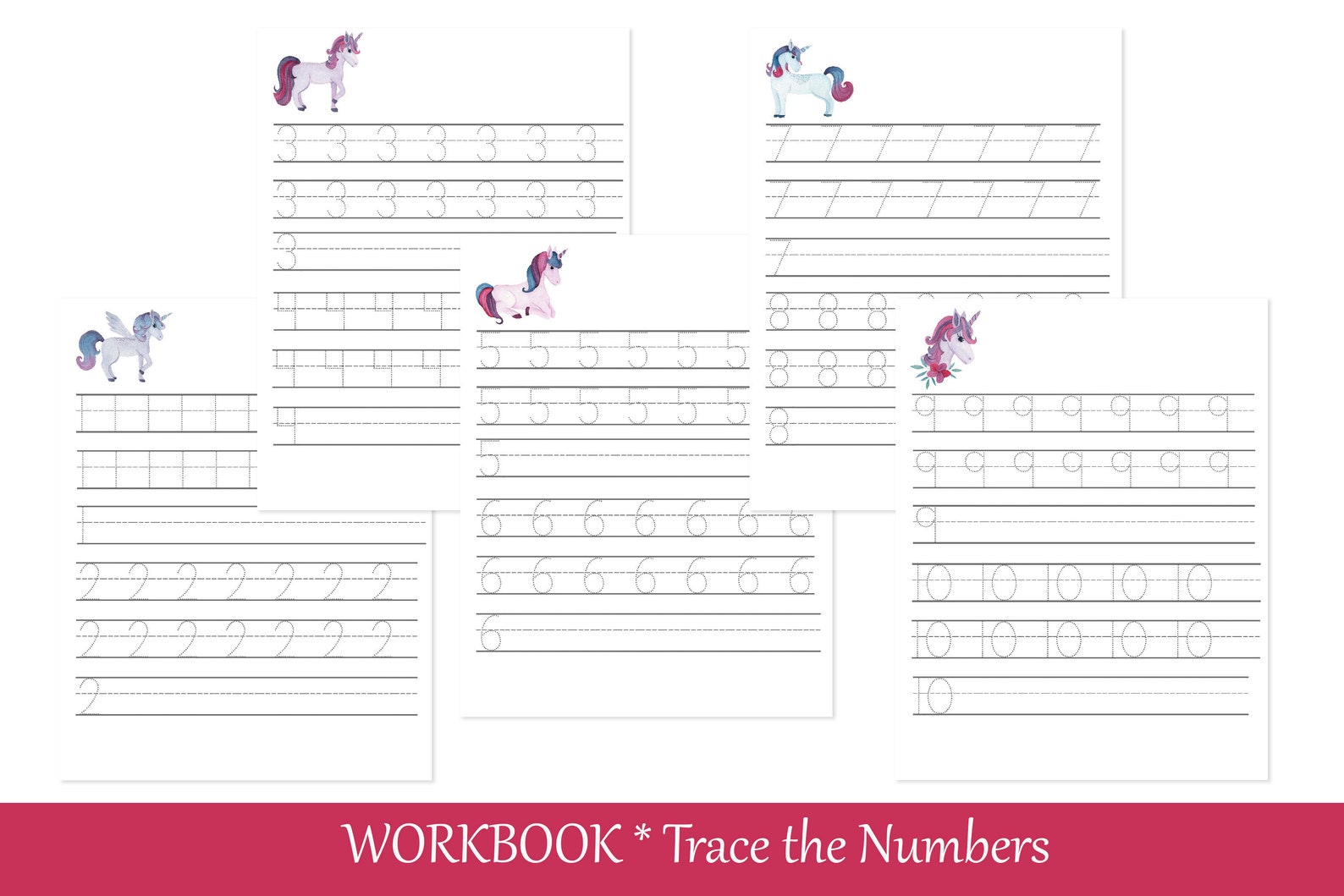 Numbers Writing Practice, Unicorns Tracing Worksheets, Preschool ...