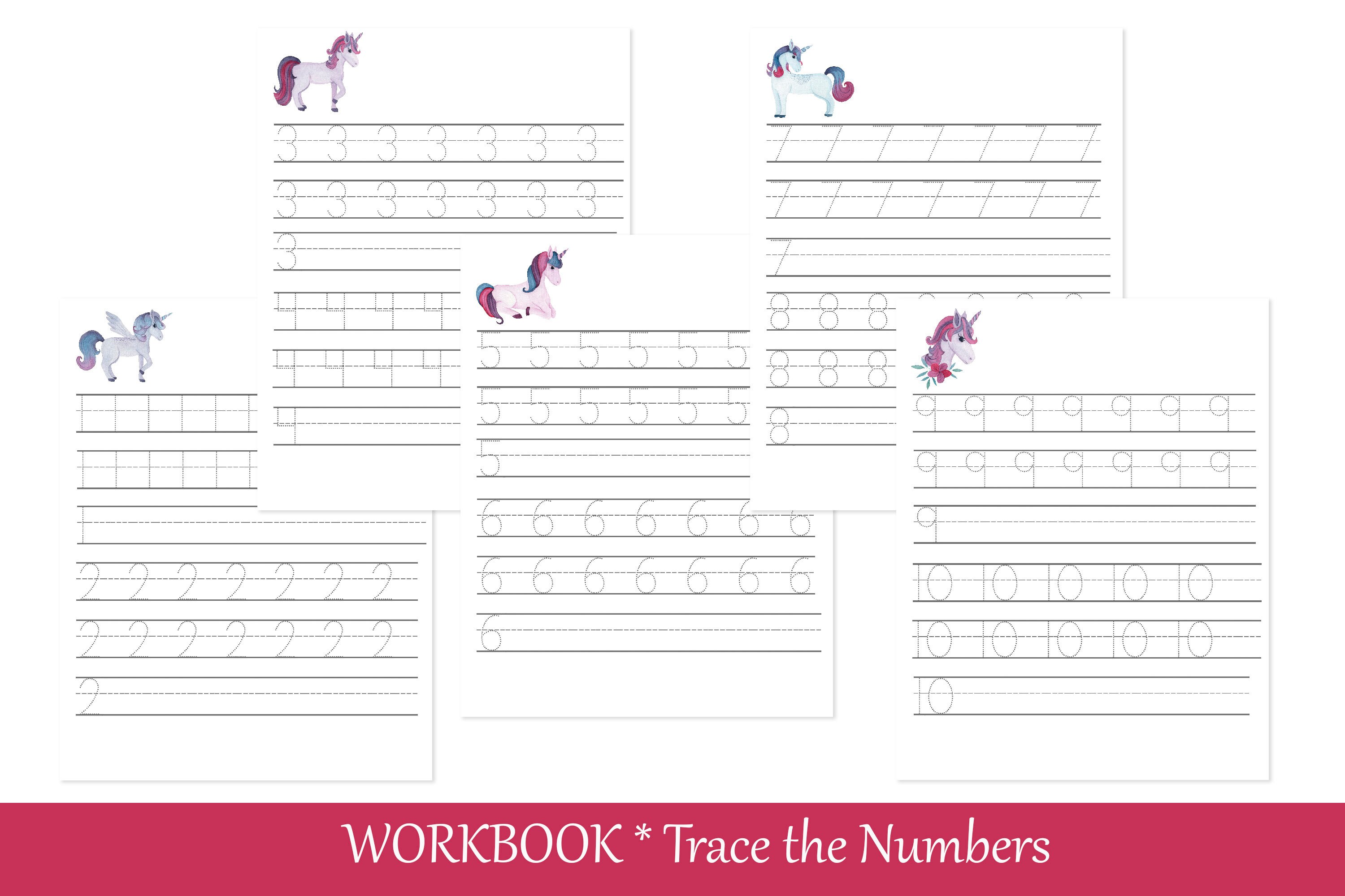 Numbers Writing Practice, Unicorns Tracing Worksheets, Preschool ...