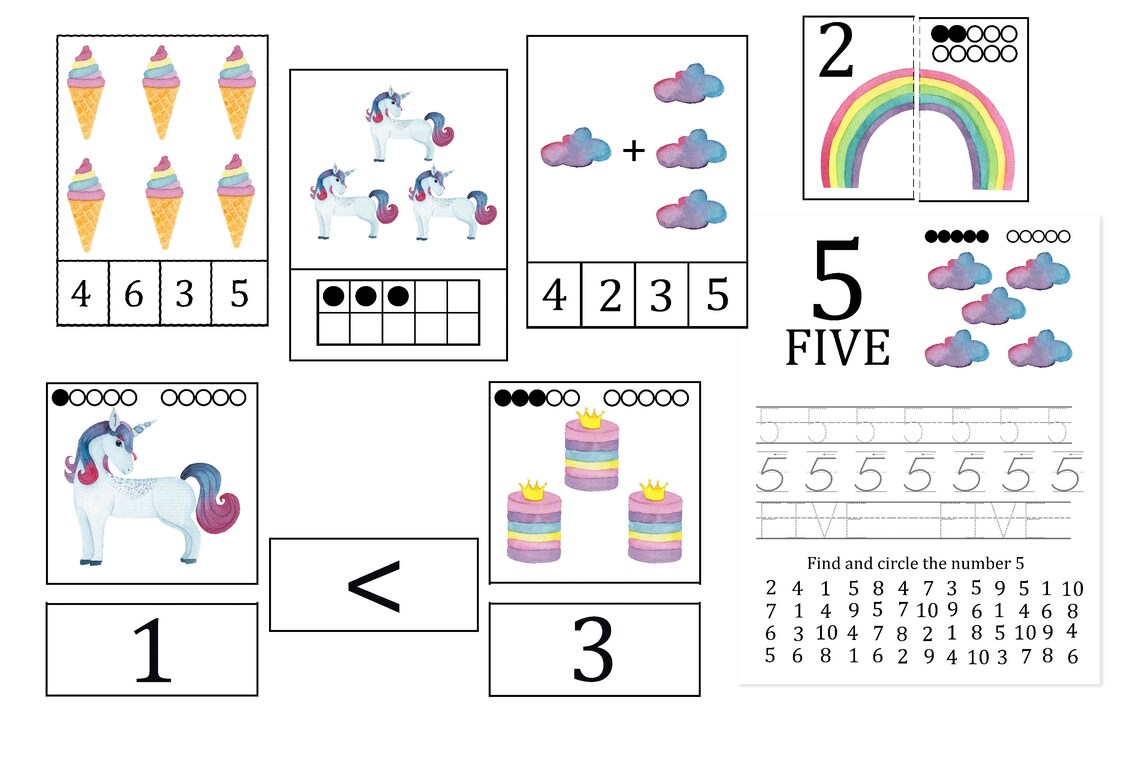 Unicorn Preschool Learning Pack, Worksheets, Montessori Materials, Math ...
