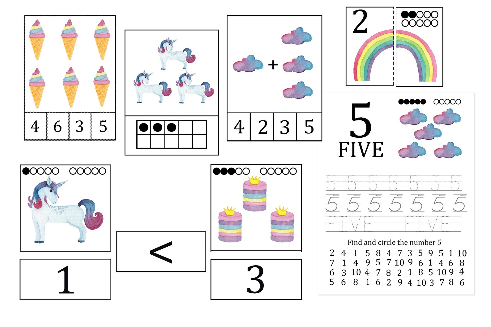 Unicorn Preschool Learning Pack, Worksheets, Montessori Materials, Math ...