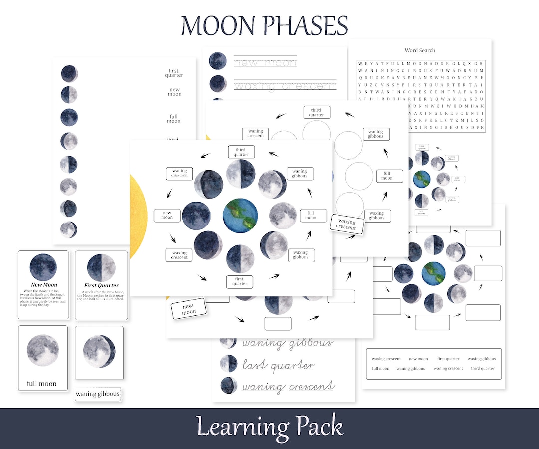 Moon Phases Worksheets, Homeschool Learning Pack Lunar Cycle ...