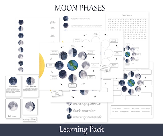Moon Phases Worksheets Homeschool Learning Pack Lunar Cycle | Etsy