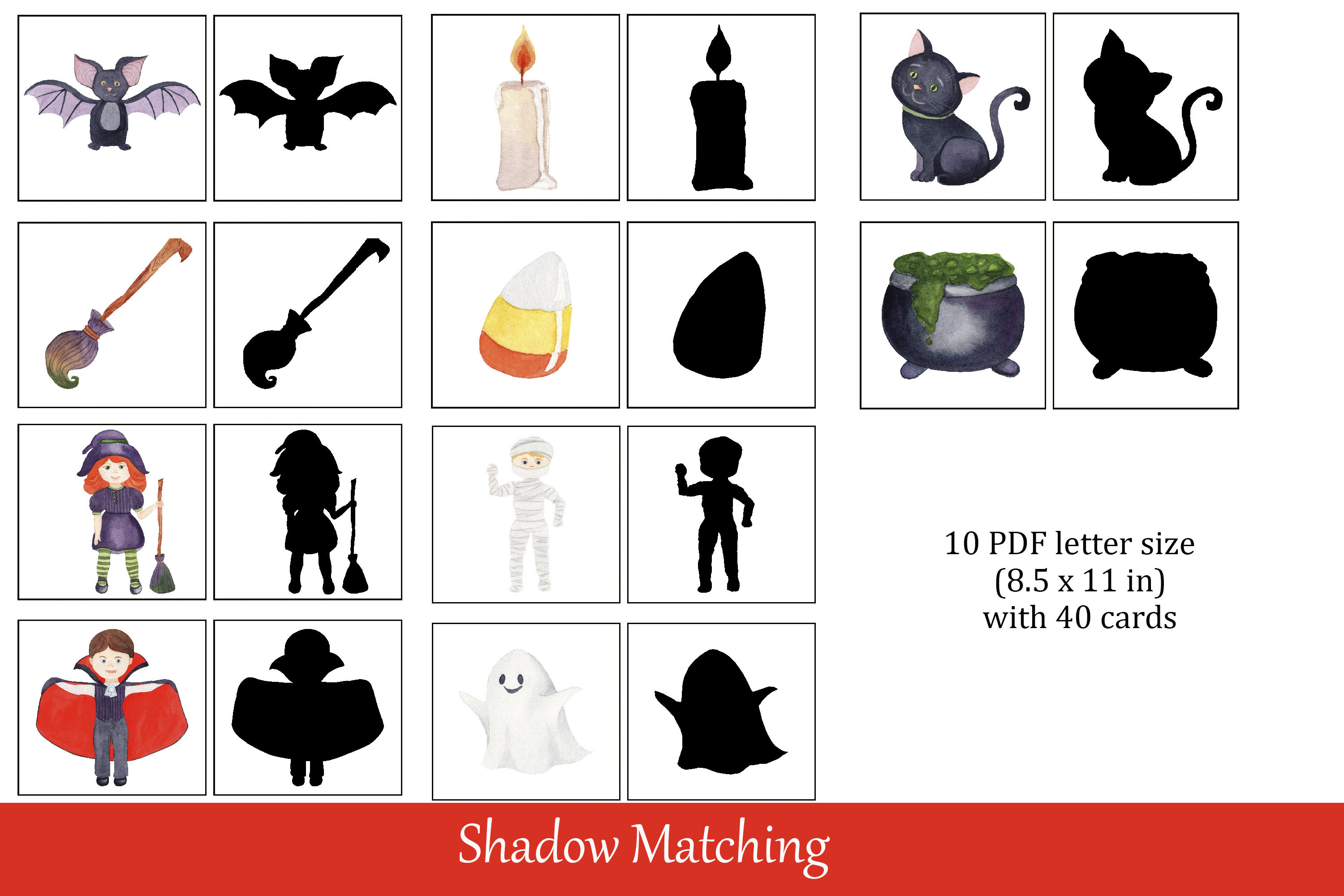 Halloween Shadow Matching Cards, Toddler Montessori Printable - Etsy