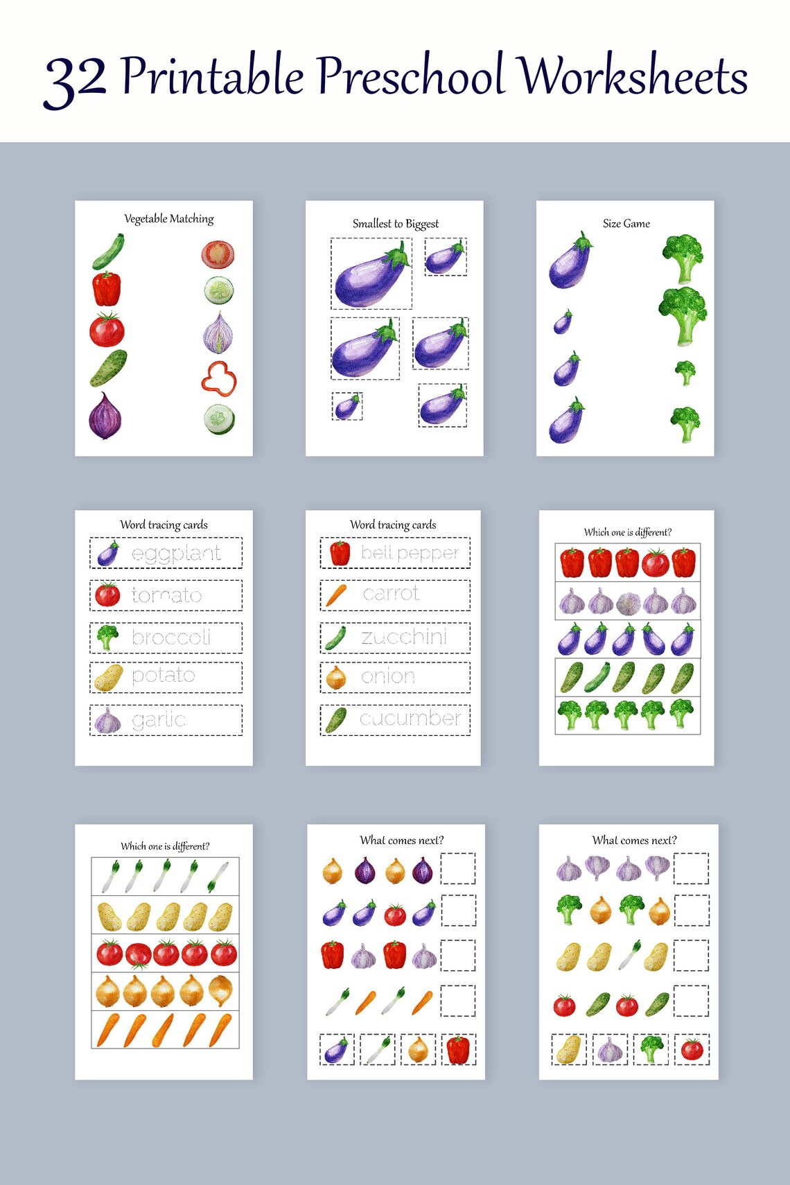 Vegetables Preschool Worksheets. Toddlers Activity Book. Montessori ...