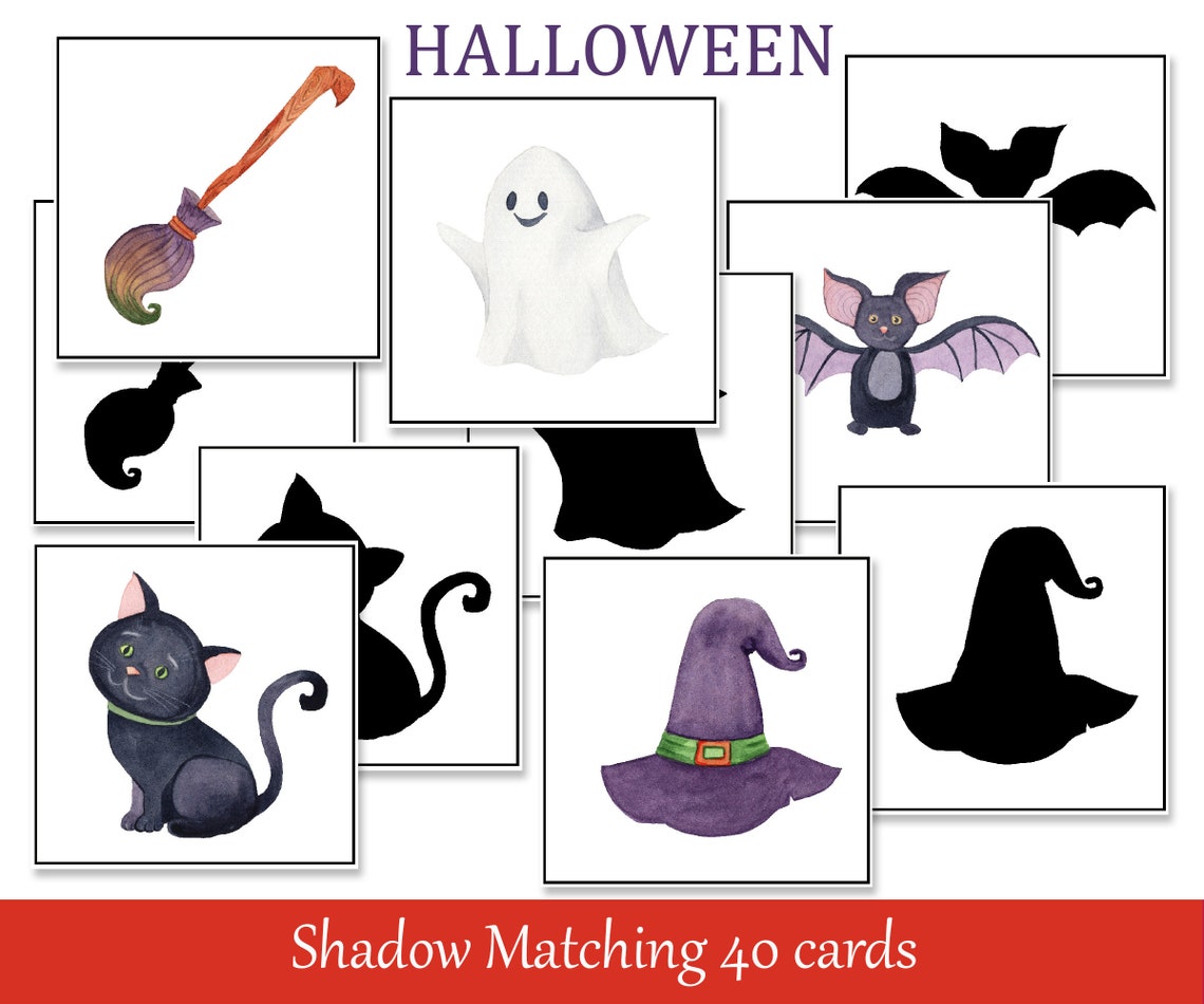 Halloween Shadow Matching Cards, Toddler Montessori Printable - Etsy
