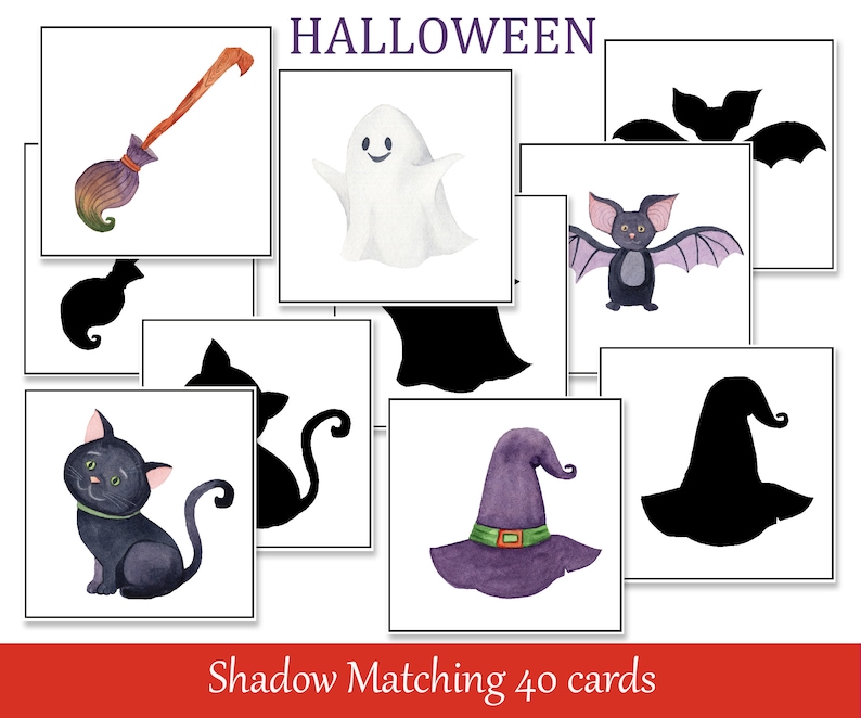 Halloween Shadow Matching Cards, Toddler Montessori Printable - Etsy