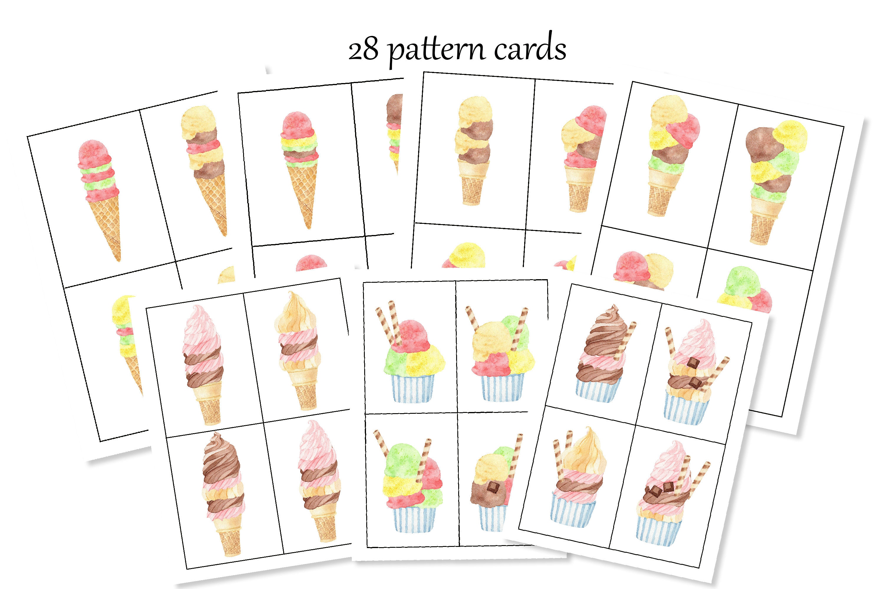 Ice Cream Printable Matching Game. Pattern Cards. Toddler Activity. - Etsy