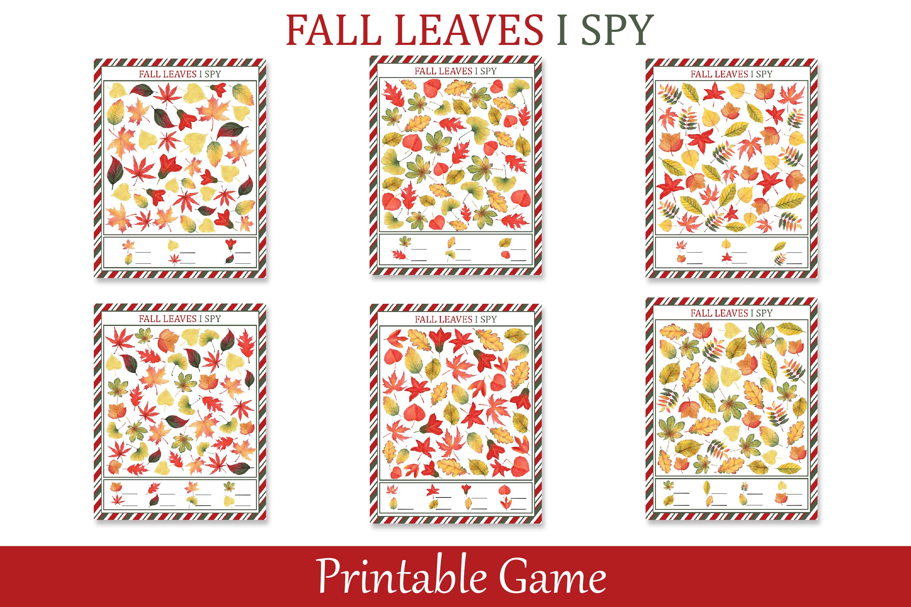 I Spy Fall Leaves Printable Game for Kids, Fall Preschool Party ...
