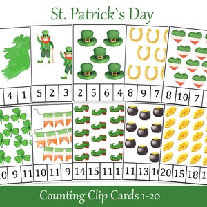 St. Patricks Day Count and Clip Cards, Number 1 - 20, Flashcards ...