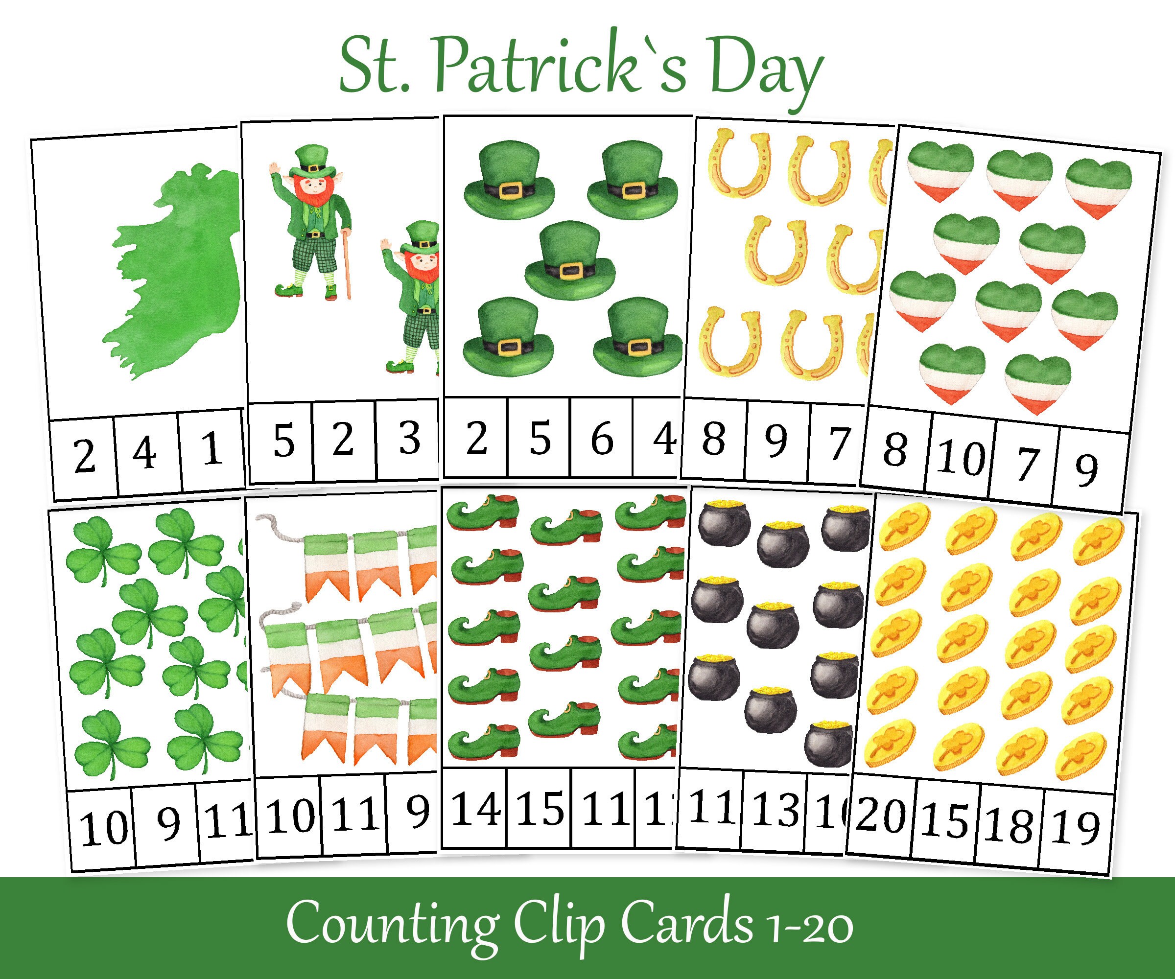 St. Patricks Day Count and Clip Cards, Number 1 - 20, Flashcards ...