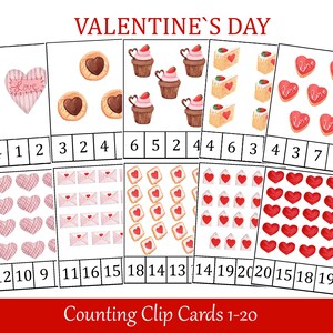 Valentines Day Count and Clip Cards, Number 1 - 20, Flashcards, Hearts ...