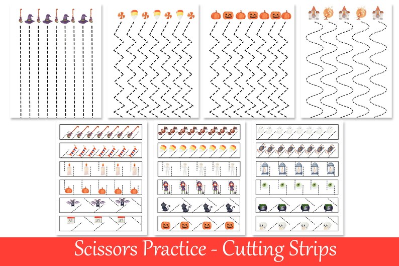 Halloween Scissors Cutting Practice, Cutting Strips for Fine Motor ...