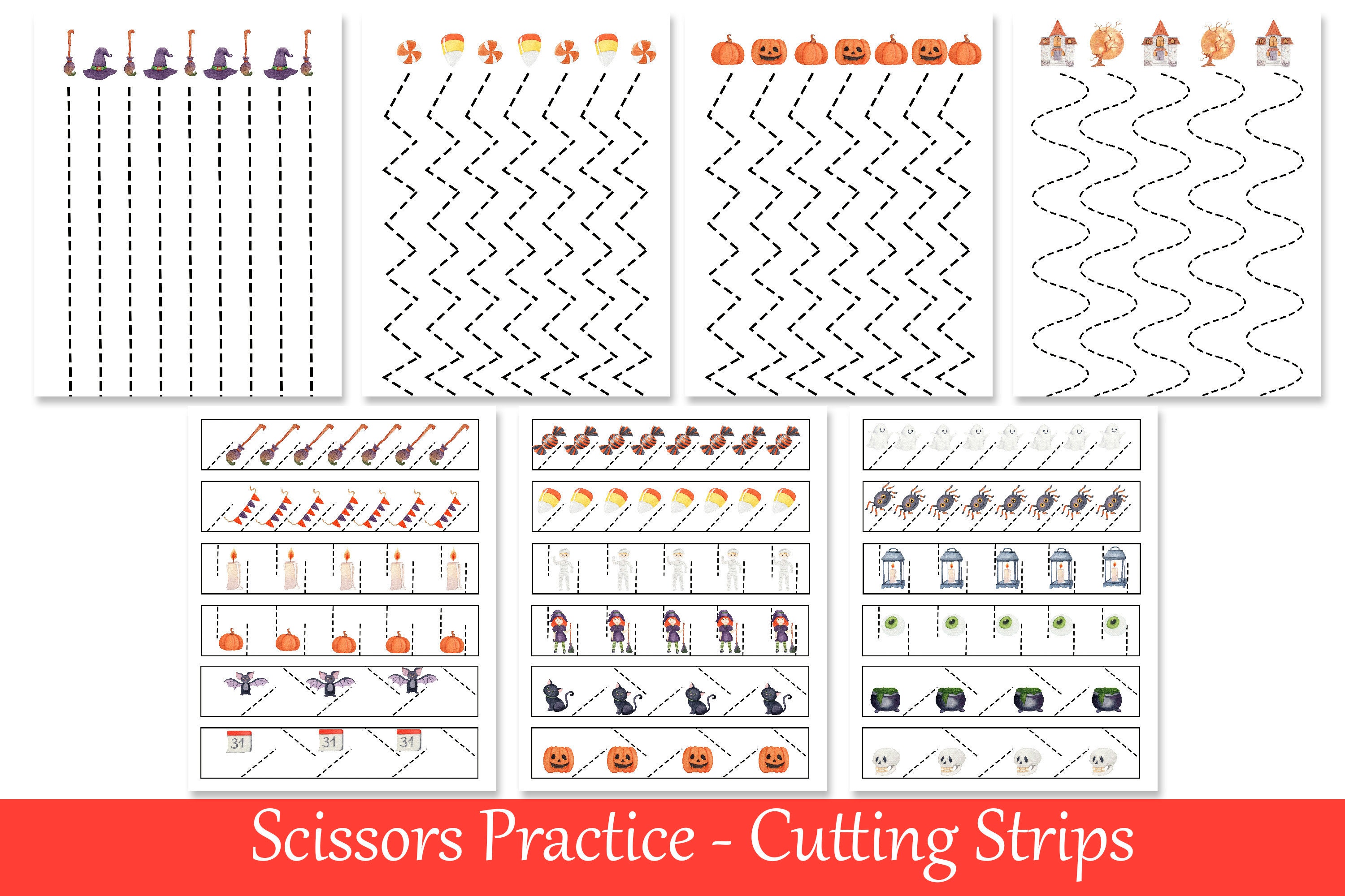 Halloween Scissors Cutting Practice, Cutting Strips for Fine Motor ...