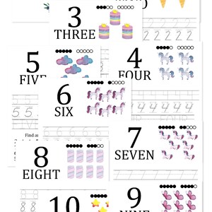 Numbers Writing Practice, Unicorns Tracing Worksheets, Preschool ...