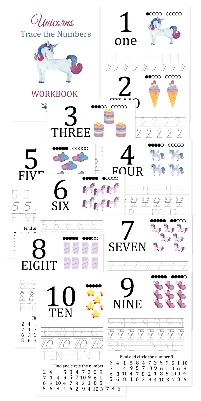 Numbers Writing Practice, Unicorns Tracing Worksheets, Preschool ...