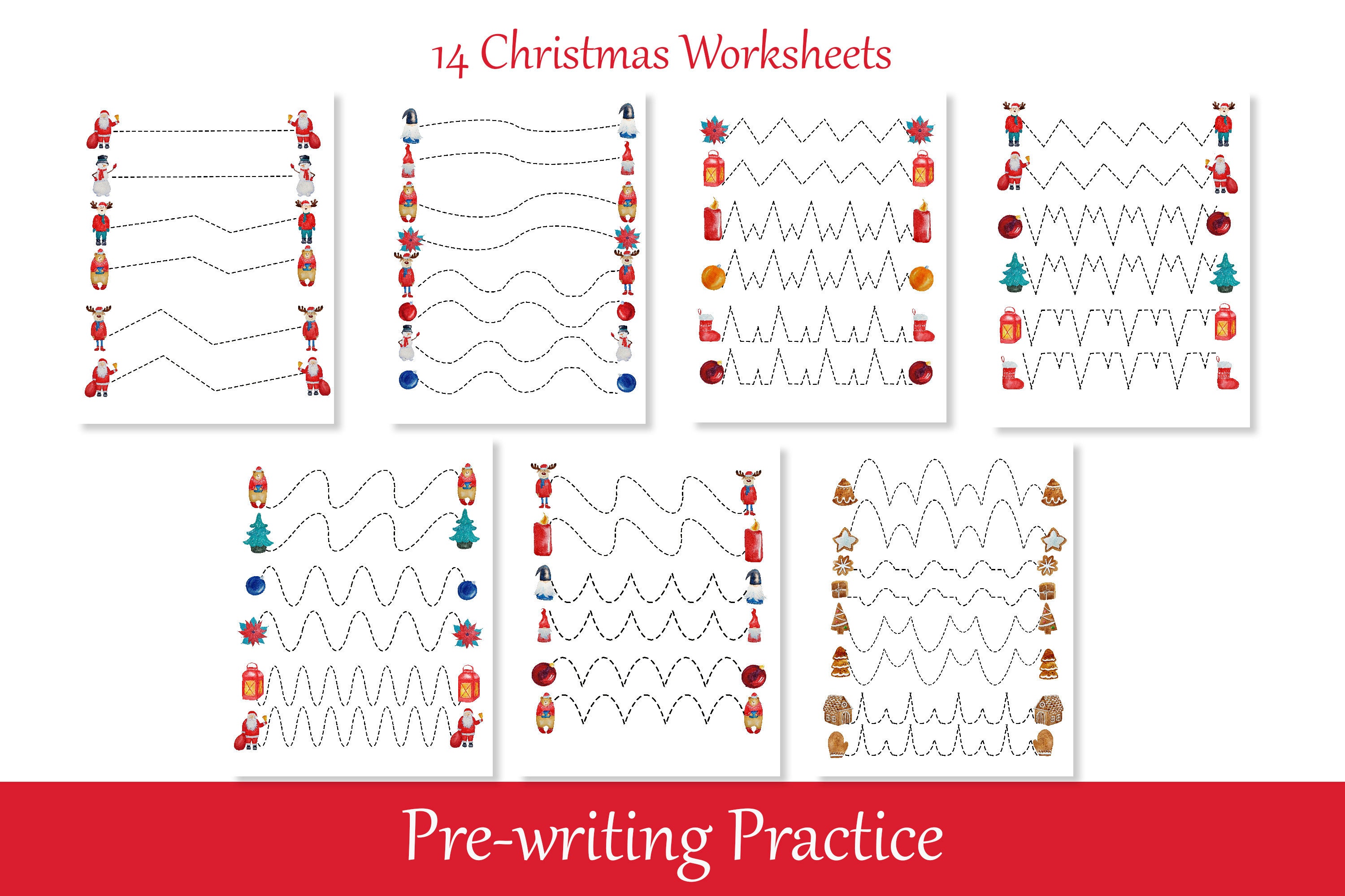 Handwriting Practice Preschool Worksheets, Christmas Tracing Printables ...