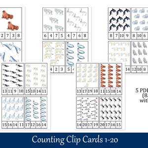 Arctic Animals Count and Clip Cards, Montessori Counting Numbers 1 - 20 ...