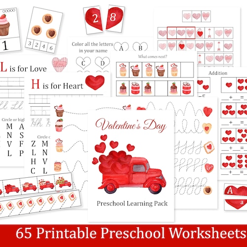 Valentine Preschool Learning Pack Worksheets Montessori | Etsy