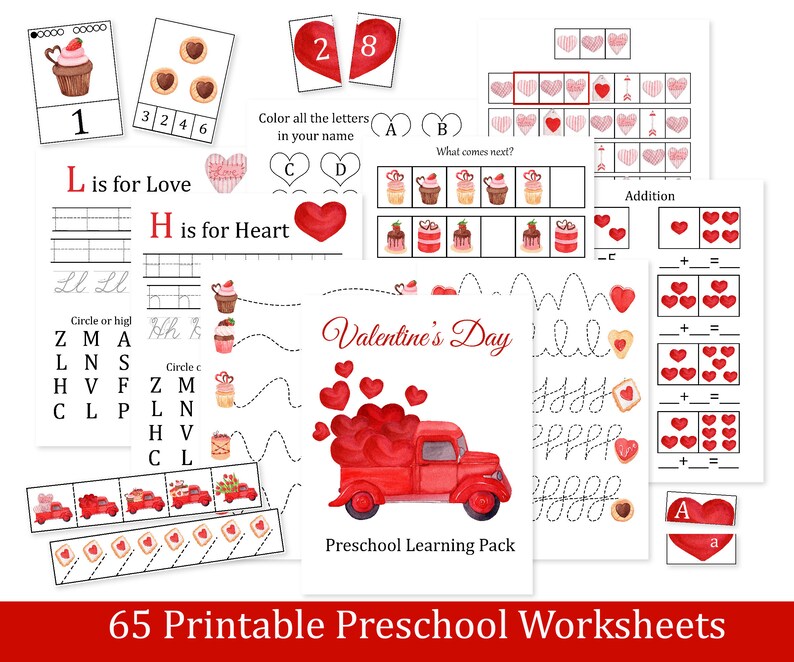 Valentine Preschool Learning Pack Worksheets Montessori - Etsy