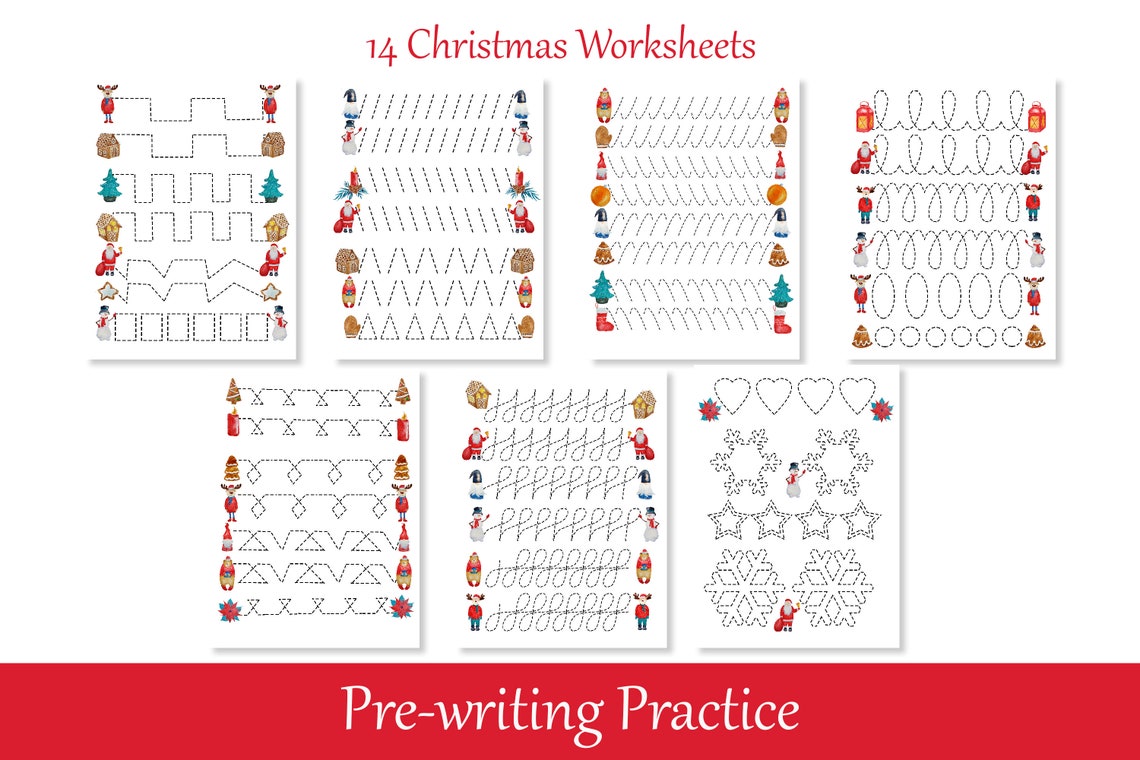 Handwriting Practice Preschool Worksheets, Christmas Tracing Printables ...