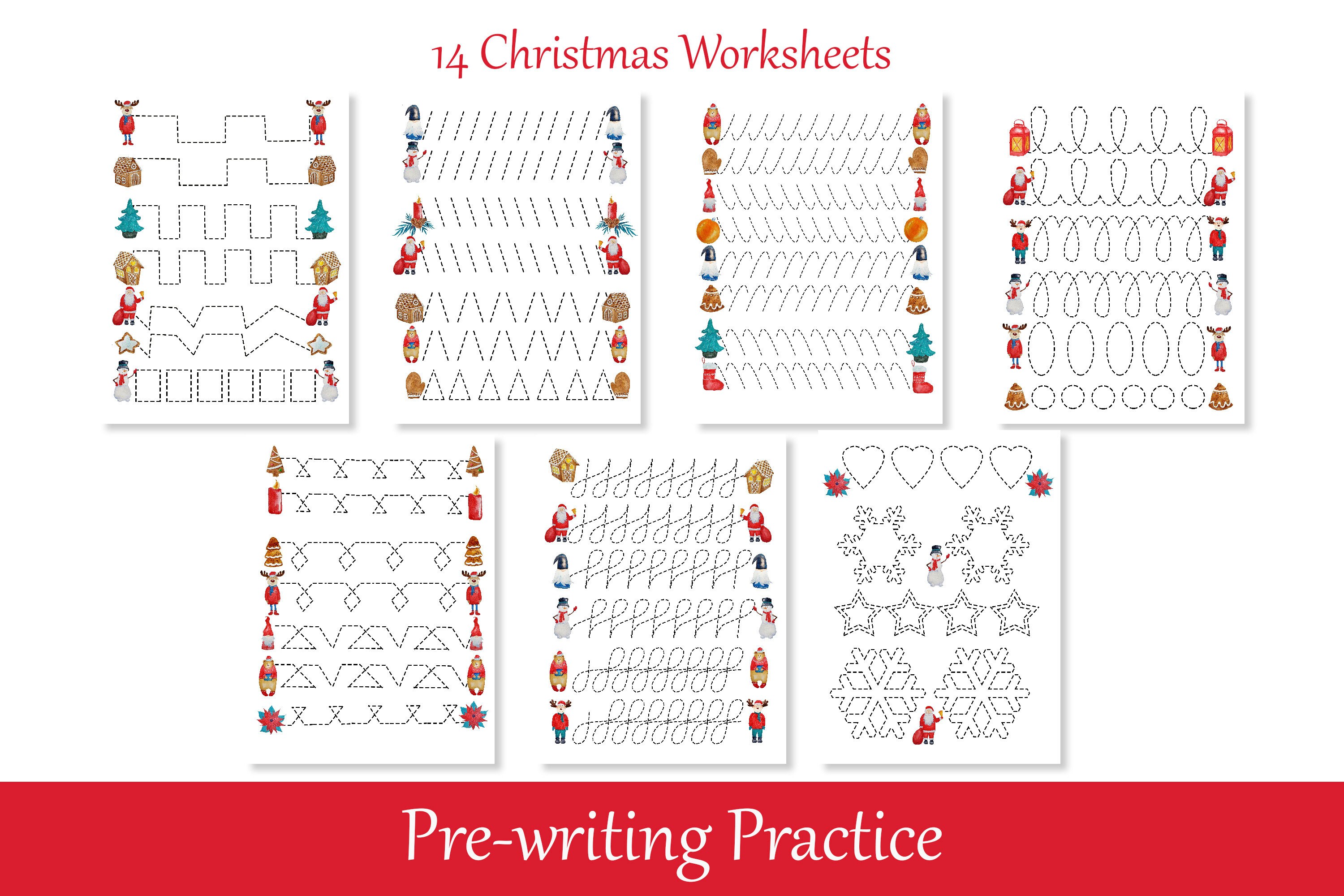 Handwriting Practice Preschool Worksheets, Christmas Tracing Printables ...