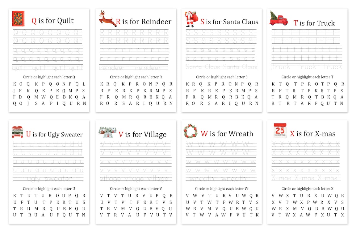 Christmas Alphabet Tracing Worksheets Letters Writing - Etsy