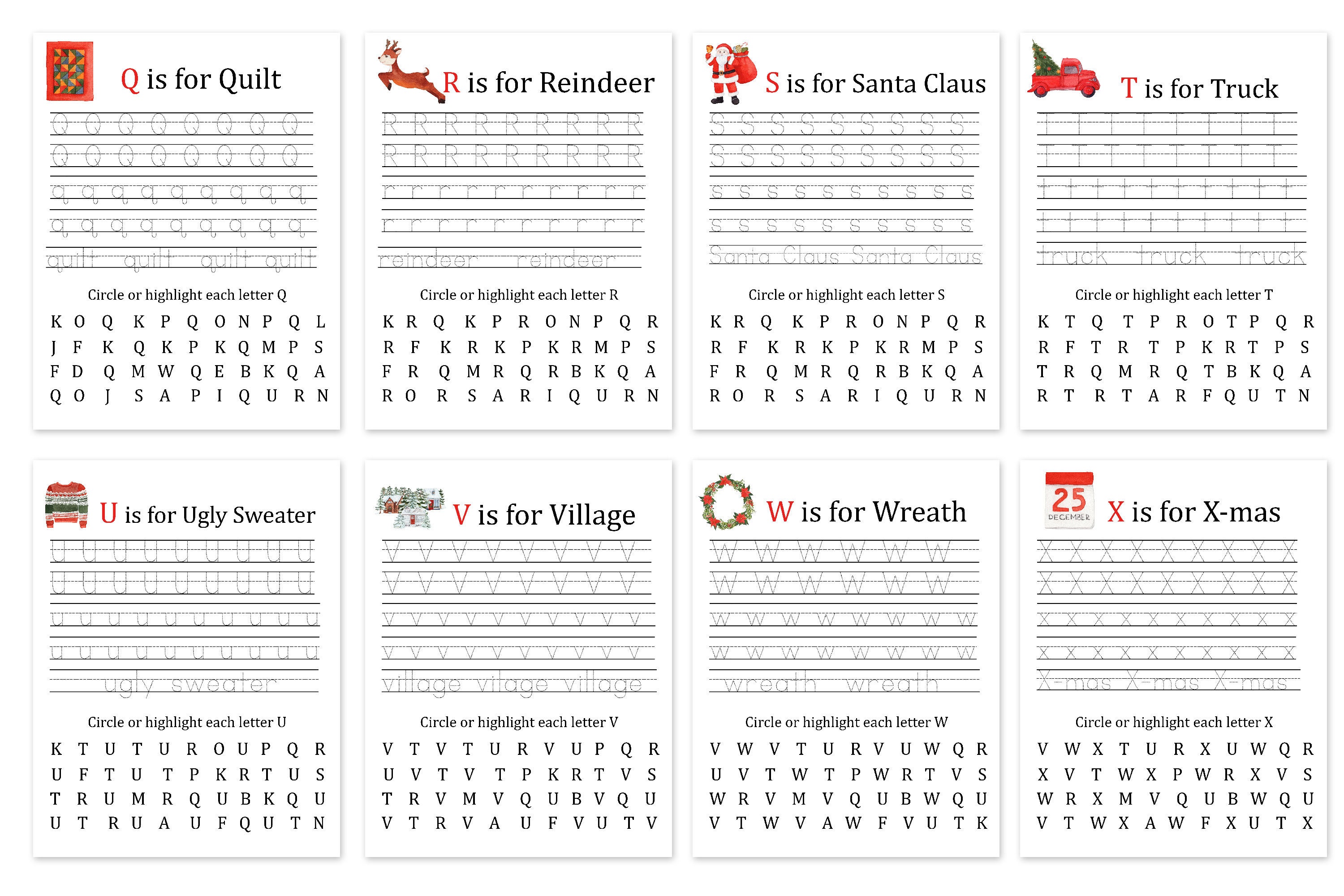 Christmas Alphabet Tracing Worksheets, Letters Writing Practice, ABC ...