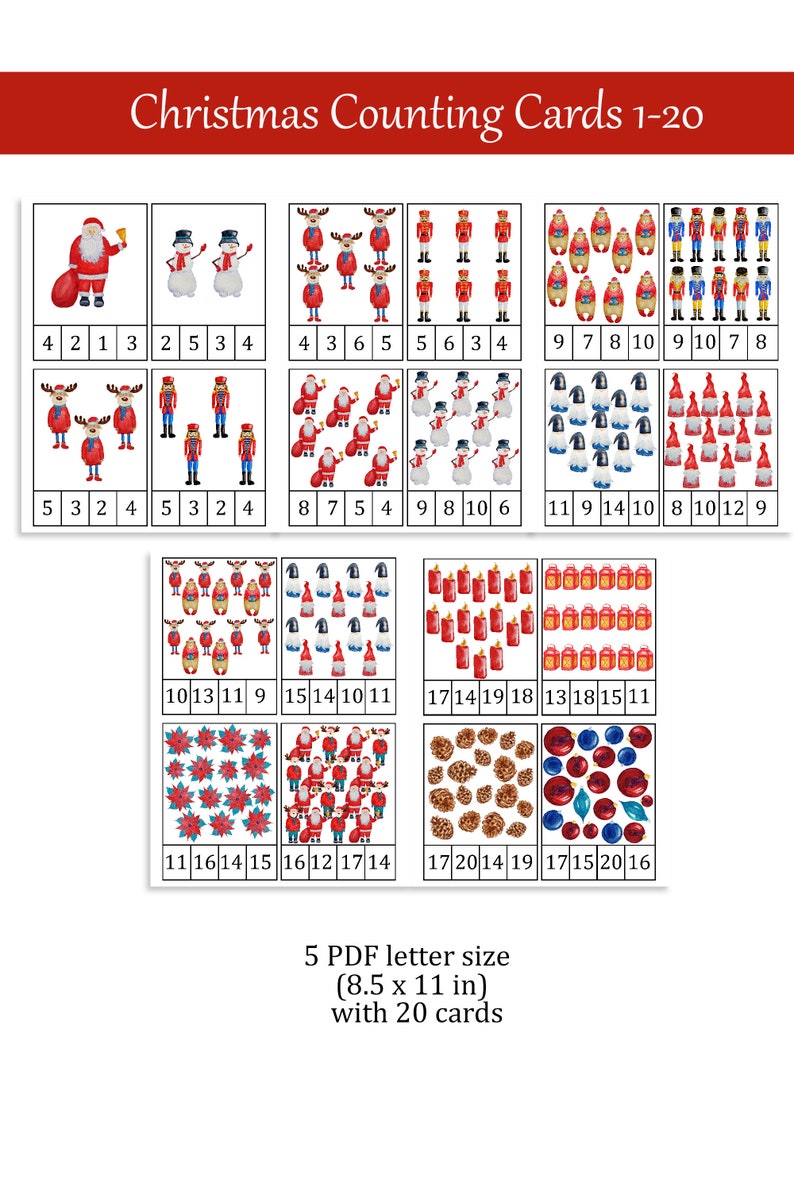 Christmas Count and Clip Cards. Printable Numbers Activity. Christmas ...