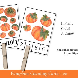 Pumpkins Autumn Counting Cards. Printable Math Flash Cards. Montessori ...