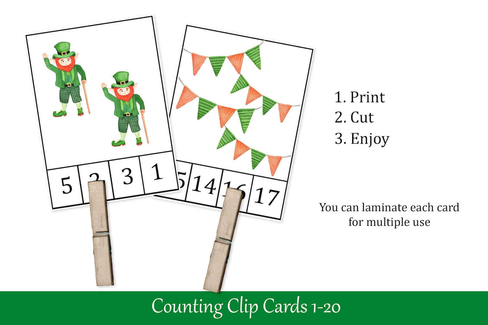 St. Patricks Day Count and Clip Cards, Number 1 - 20, Flashcards ...