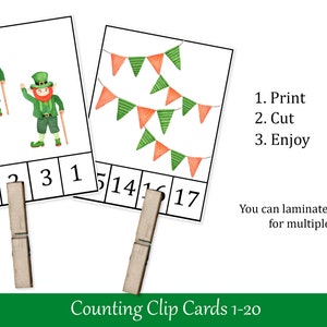 St. Patricks Day Count and Clip Cards, Number 1 - 20, Flashcards ...