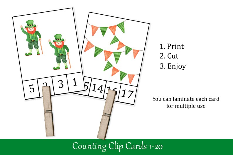St. Patricks Day Count and Clip Cards, Number 1 - 20, Flashcards ...
